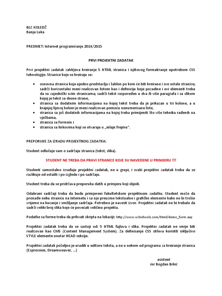 Projektni 1 HTML CSS | PDF