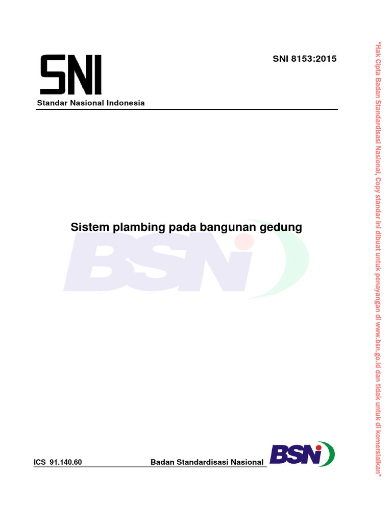 SNI 8153-2015 - Sistem Plambing Pada Bangunan Gedung | PDF