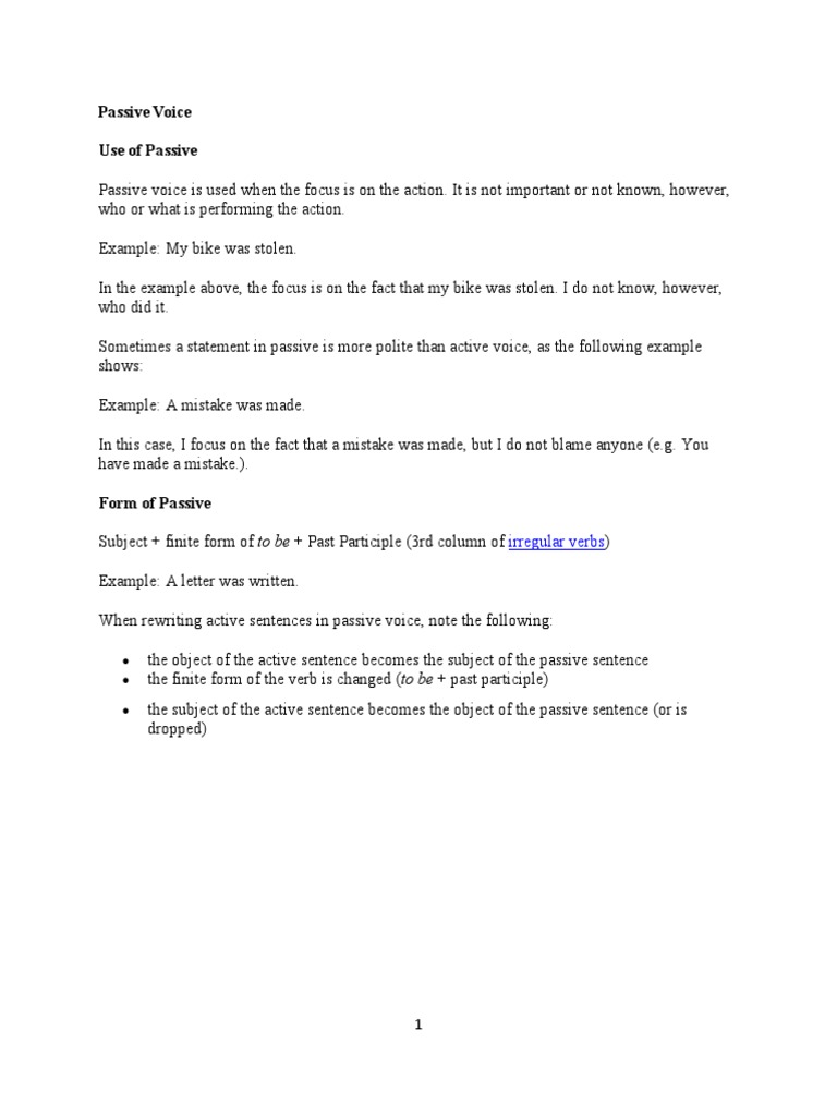 Passive Voice Use of Passive: Irregular Verbs | PDF | Subject (Grammar ...