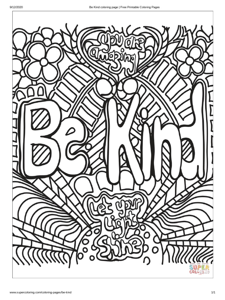 Be Kind Coloring Page - Free Printable Coloring Pages | PDF