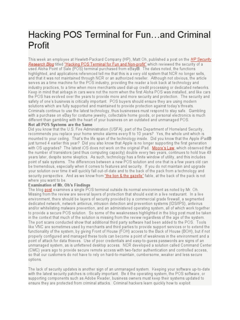 Hacking POS Terminal For Fun and Criminal Profit | PDF | Point Of Sale ...