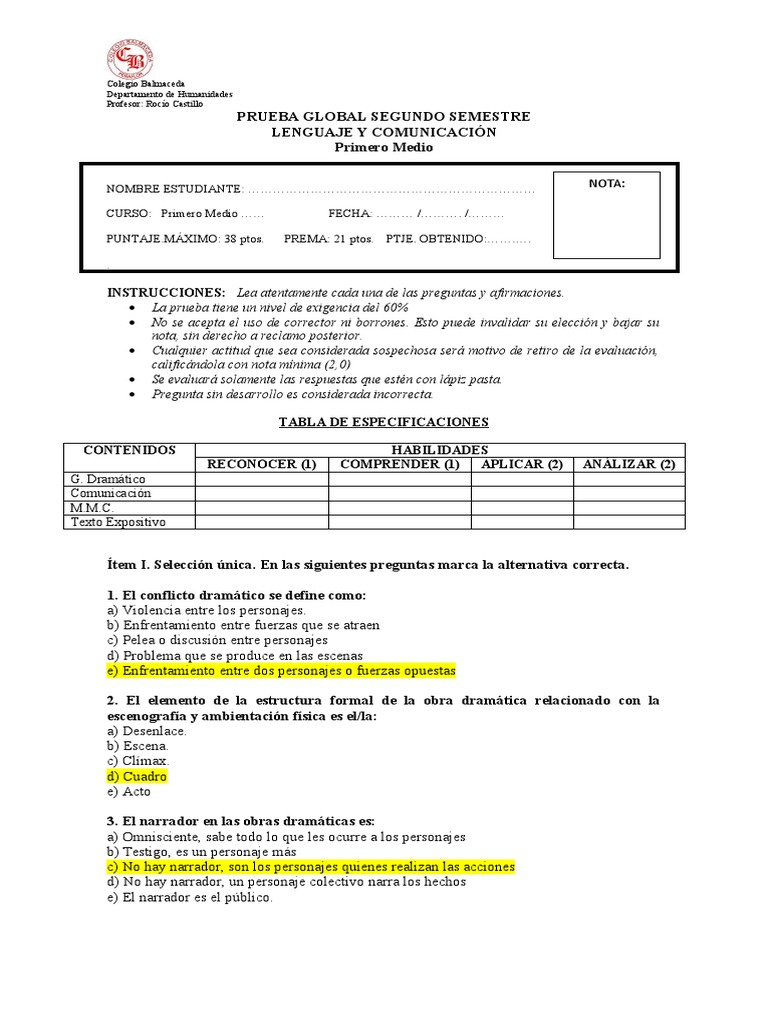 Prueba Global I°Medio Semestre 2 | PDF | Medios de comunicación en masa ...