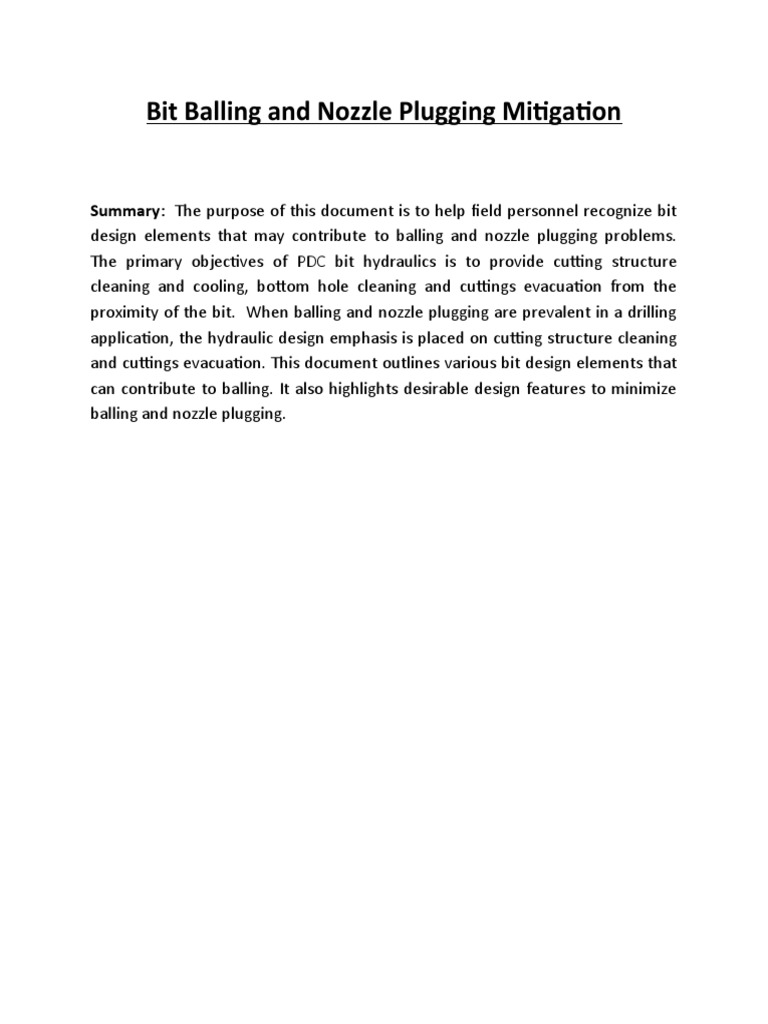 Bit Balling and Nozzle Plugging Mitigation - 6059263 - 01 | PDF ...