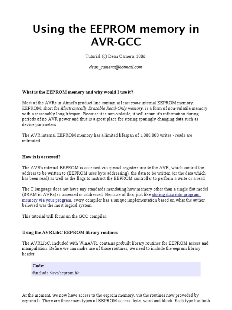 EEPROM Tutorial | PDF | Pointer (Computer Programming) | Data Type