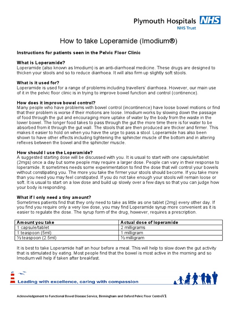 How To Take Loperamide Imodium | PDF | Urinary Incontinence | Dose ...