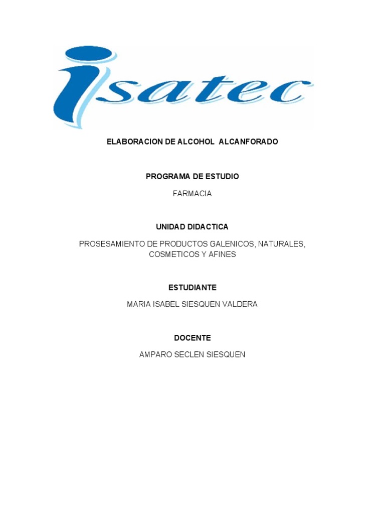 Elaboración y usos del alcohol alcanforado | PDF | Especialidades ...