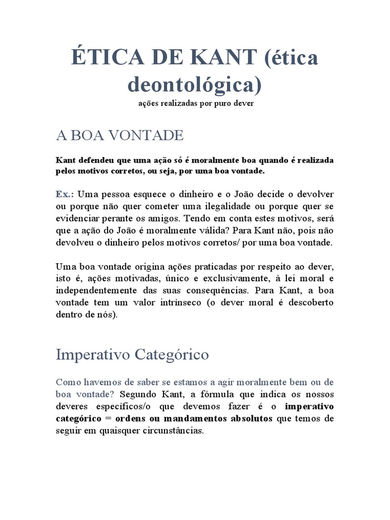Ética de Kant e Mill | PDF | Immanuel Kant | Moralidade