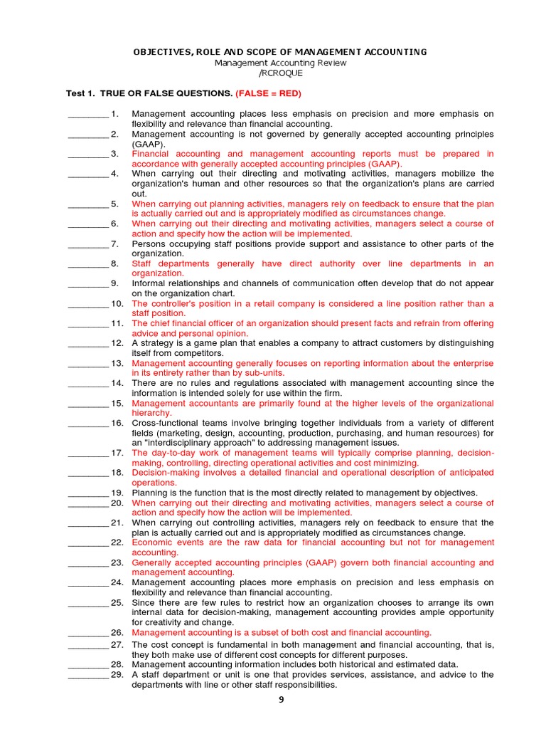 01 Objectives, Role and Scope of Management Accounting ANSWER KEY | PDF ...