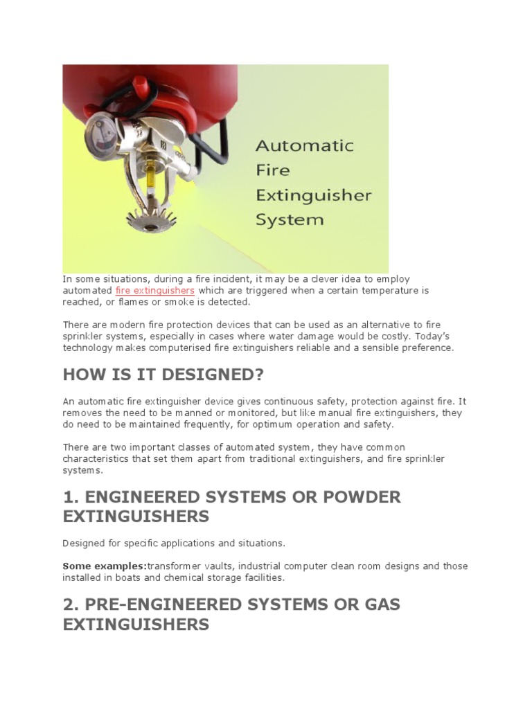 Automated Fire Extinguisher System | PDF | Fires | Fire Sprinkler System