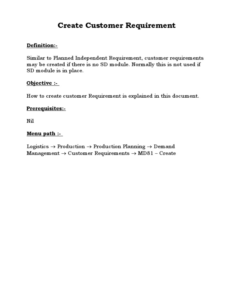 Create Customer Requirement: Definition | PDF