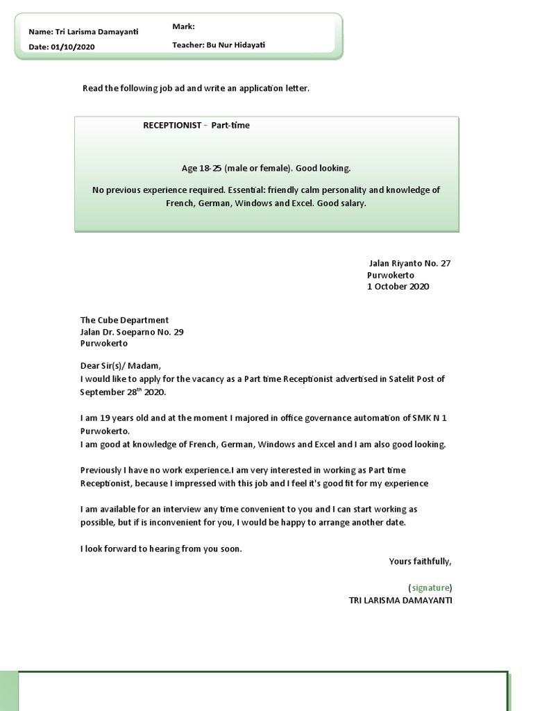 Part-Time Receptionist Application | PDF