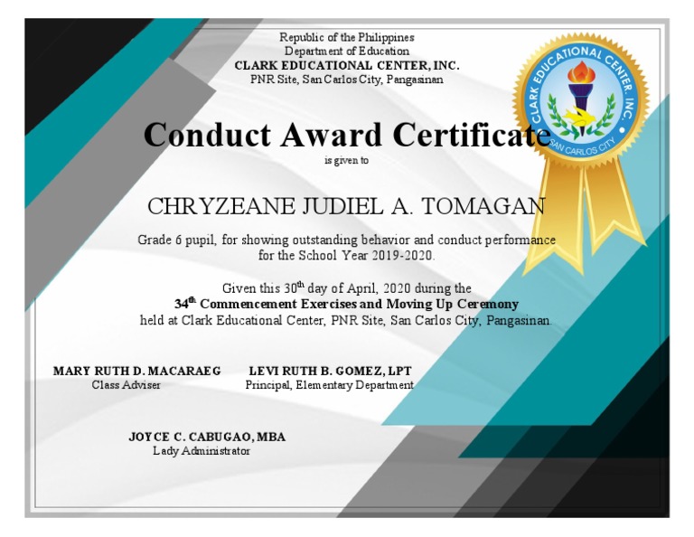 Conduct Award Certificates Template 2020 | PDF | Wellness