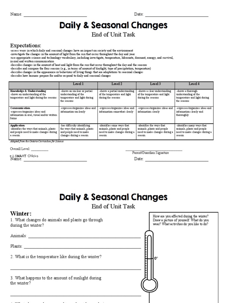 (End of Unit Task) Gr.1 - Daily & Seasonal Changes | PDF | Information ...