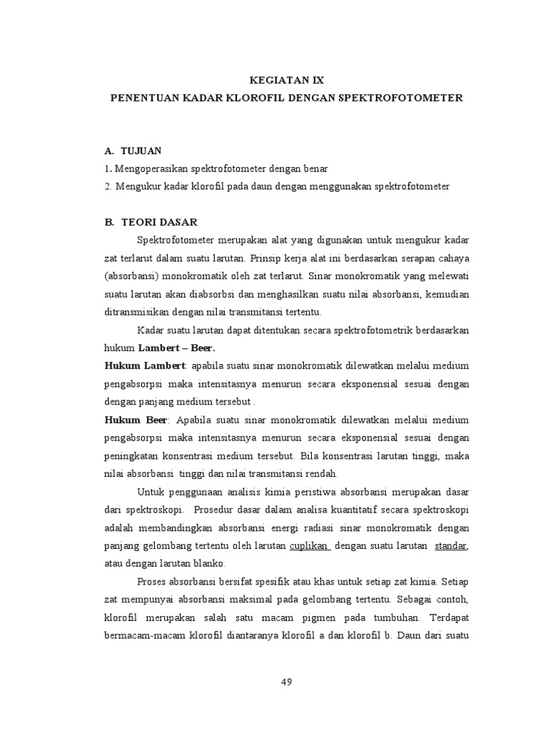 Analisis Kadar Klorofil Daun Suji | PDF