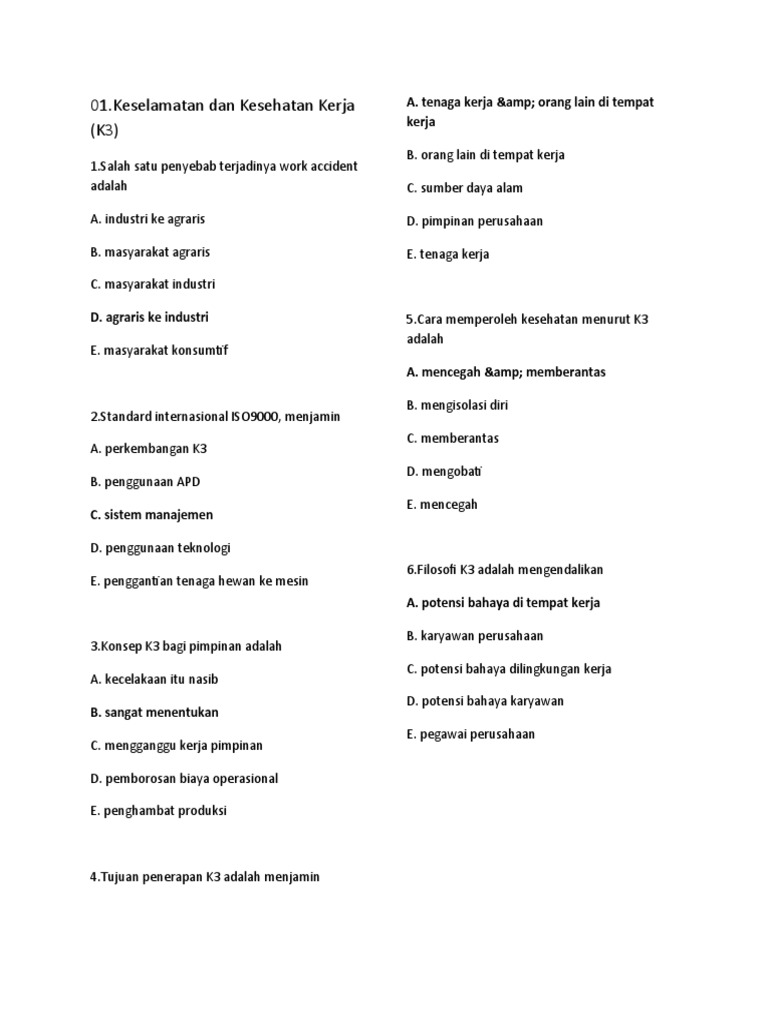 Soal Kuis K3LH Bab 1-7 | PDF