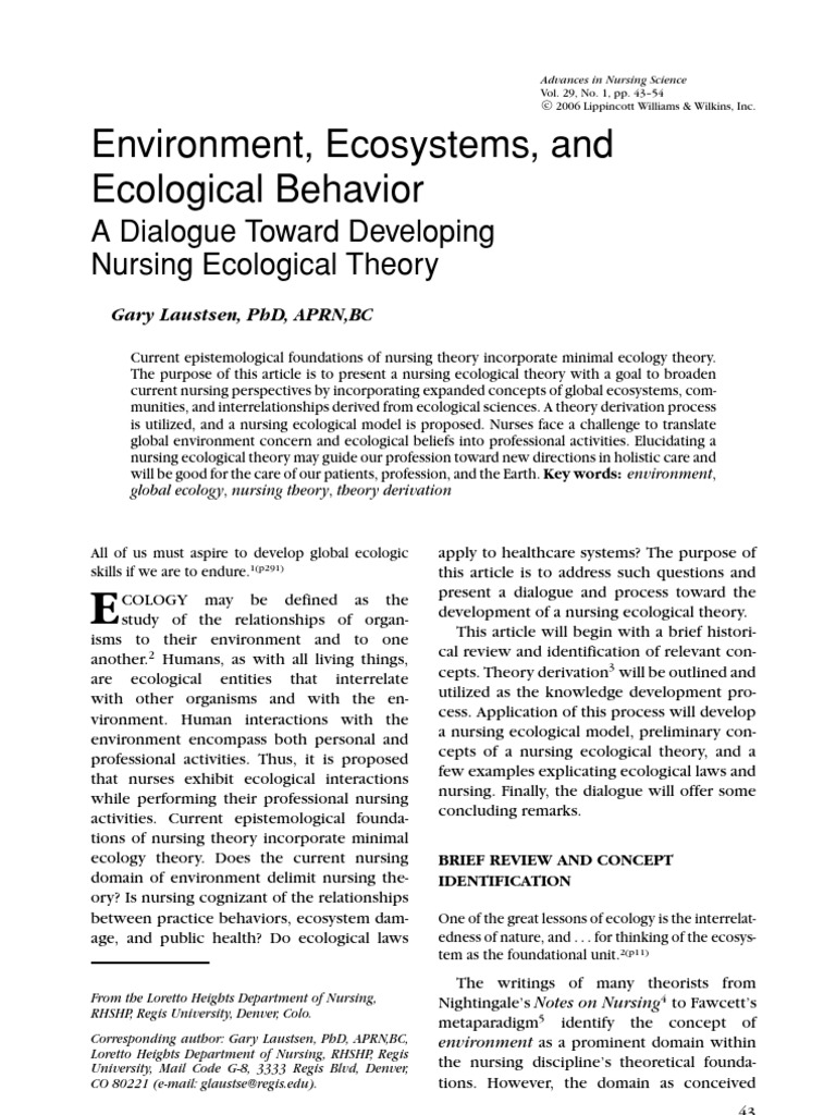 Journal Article - Environment Ecosystems and Ecological Behavior - A ...