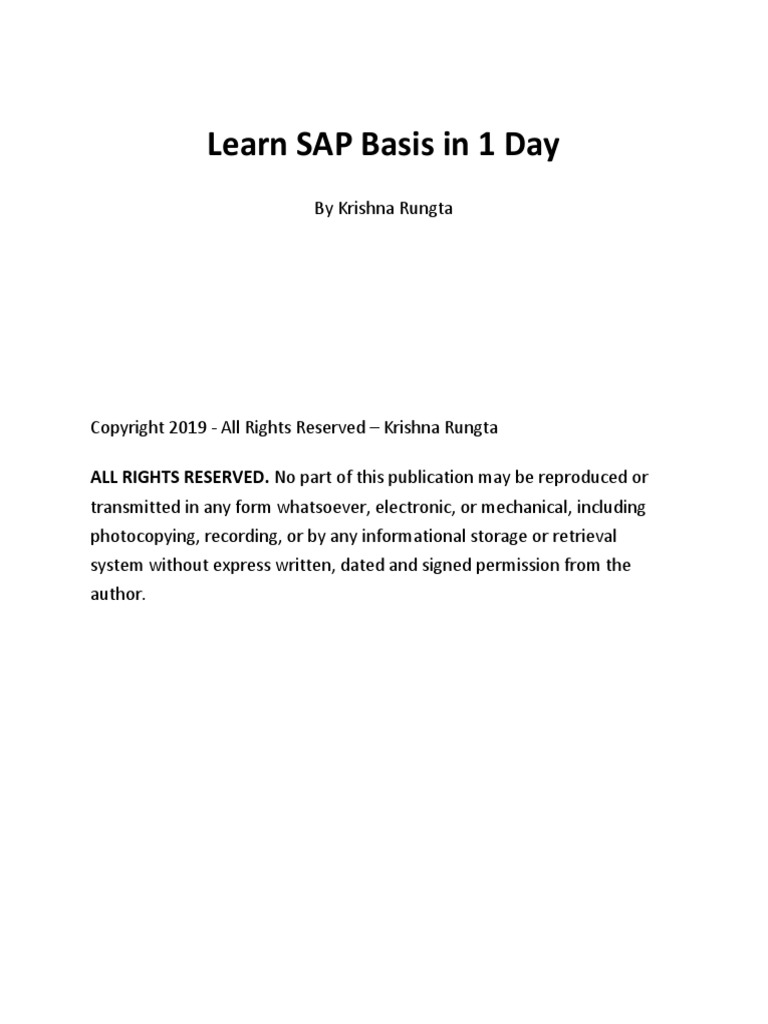 Learn SAP Basis in 1 Day: ALL RIGHTS RESERVED. No Part of This ...