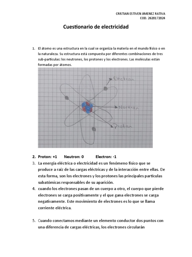 Cuestionario de Electricidad | PDF | Electricidad | Corriente eléctrica