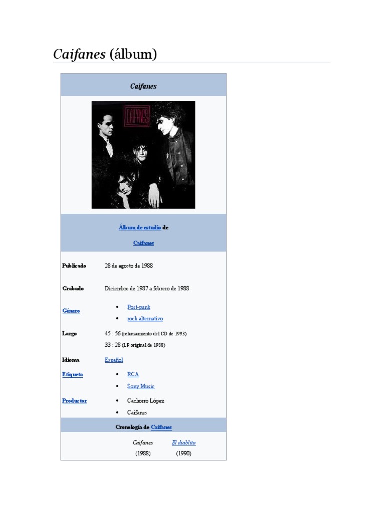 Caifanes: Álbum Debut 1988 | PDF | Musica en español | Musica Popular