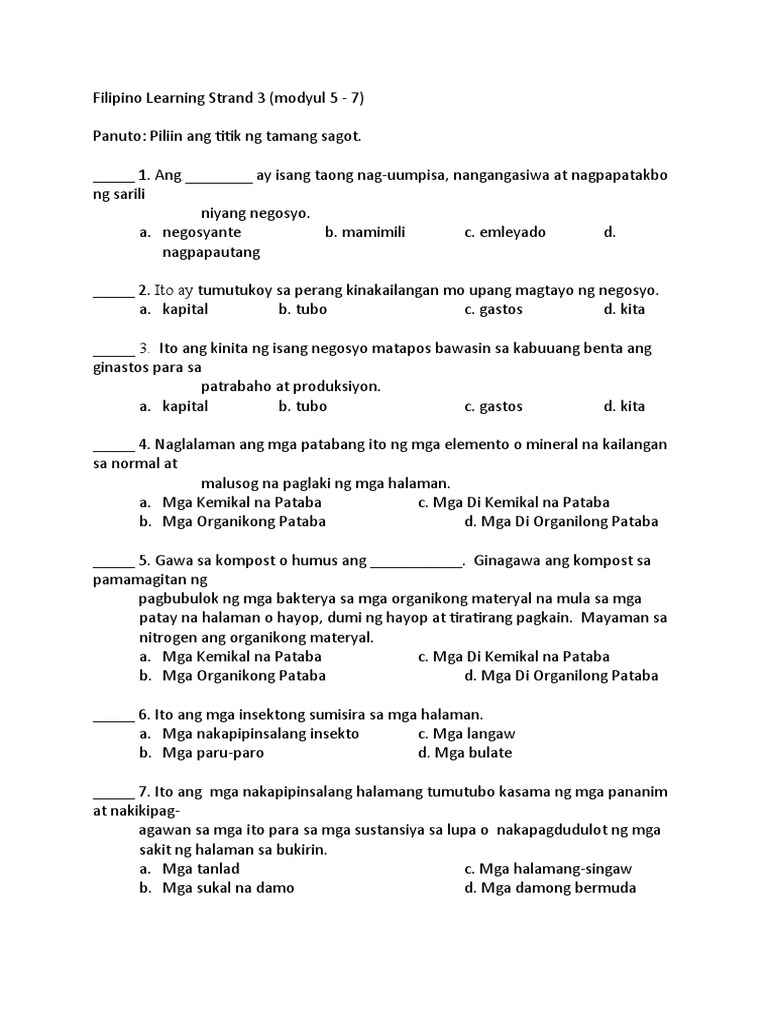Filipino Learning Strand 3 (Modyul 5 - 7) | PDF