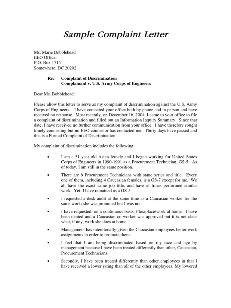 Sample-Complaint-Letter 2 | PDF | Hostile Work Environment | Harassment