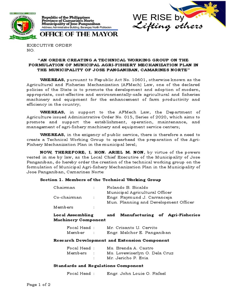 Executive Order - 001 - TWG Municipal Agri-Fishery Mechanization Plan ...