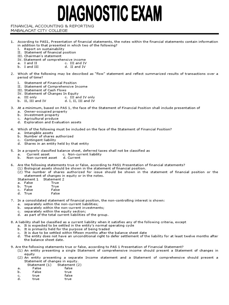 FAR Diagnostic Exam | PDF | Balance Sheet | Income Statement