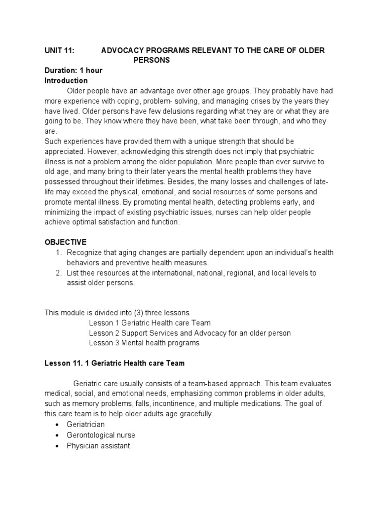 Unit 11. Advocacy Programs Relevant To The Care of Older | PDF ...