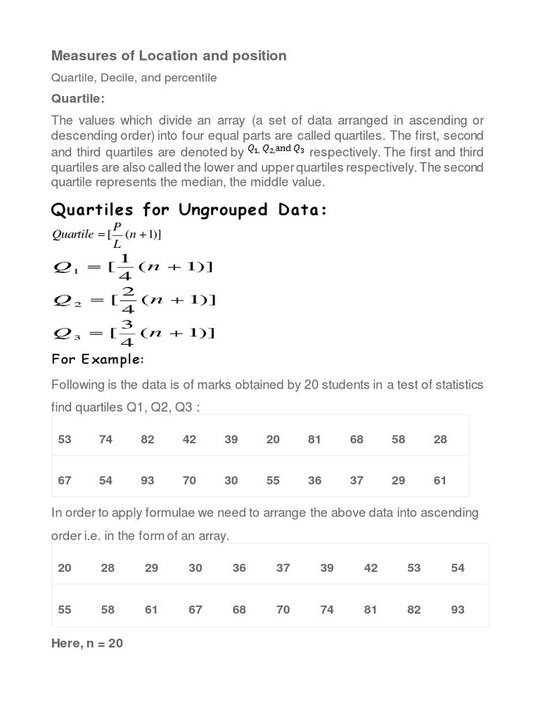 Quartiles For Ungrouped Data:: Measures of Location and Position | PDF ...