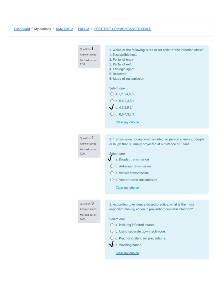 My Courses: Dashboard RMC Cap 2 Prelim Post Test Communicable Disease ...