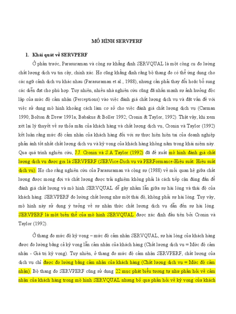 Mô Hình Servperf 1. Khái quát về SERVPERF | PDF