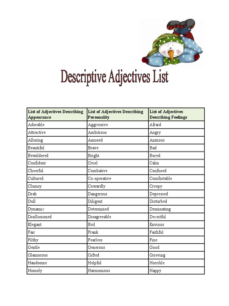 List Of Personality Adjectives