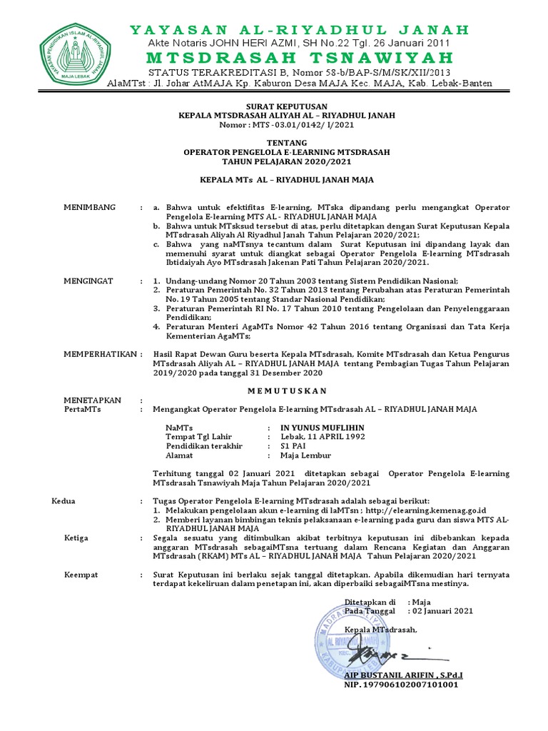 SK Operator E-Learning Madrasah 02 | PDF
