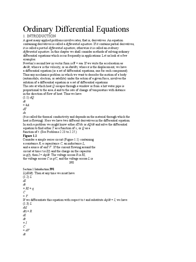 Ordinary Differential Equations: Differential Equation. in This Chapter ...