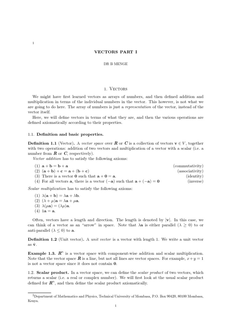 Vectors Notes I | PDF | Linear Map | Vector Space