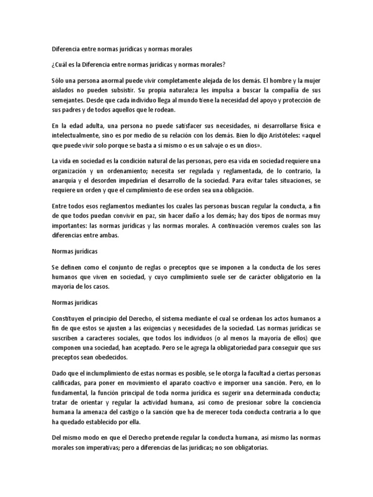 Diferencia Entre Normas Jurídicas y Normas Morales | PDF | Moralidad ... Diferencia Entre Normas Jurídicas y Normas Morales | PDF | Moralidad ...