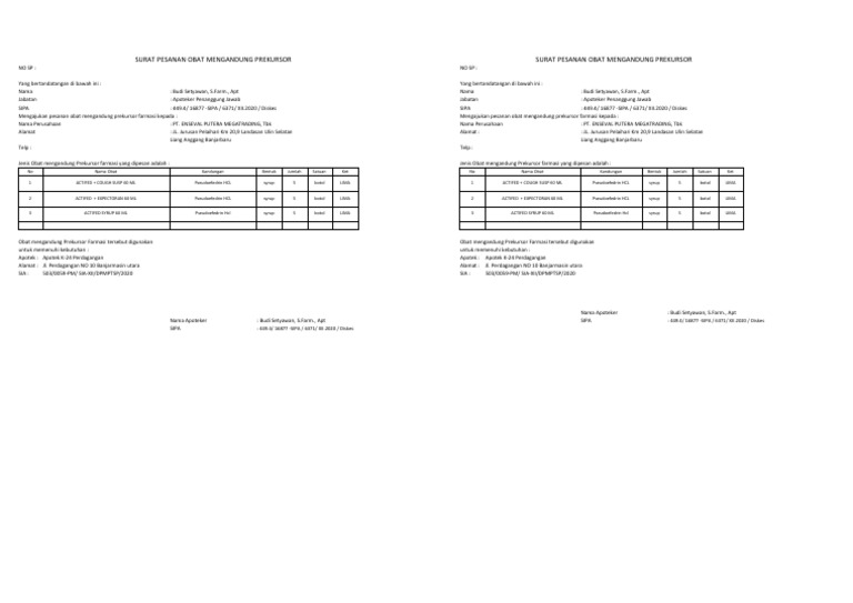 Surat Pesanan Obat Prekursor Farmasi | PDF