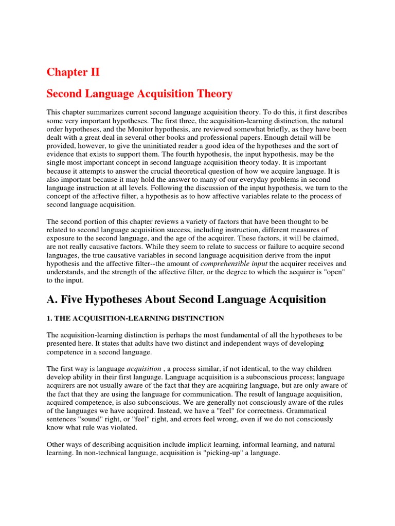 A. Five Hypotheses About Second Language Acquisition | PDF | Second ...