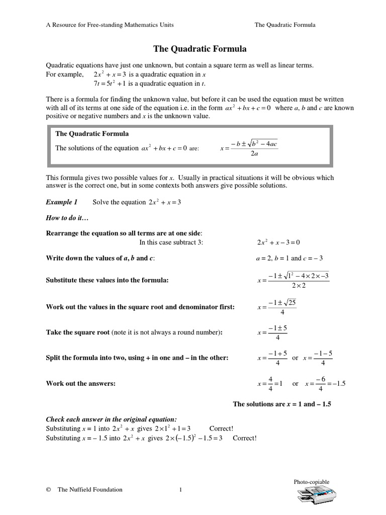 FSMQ Quadratic Formula | PDF | Quadratic Equation | Equations