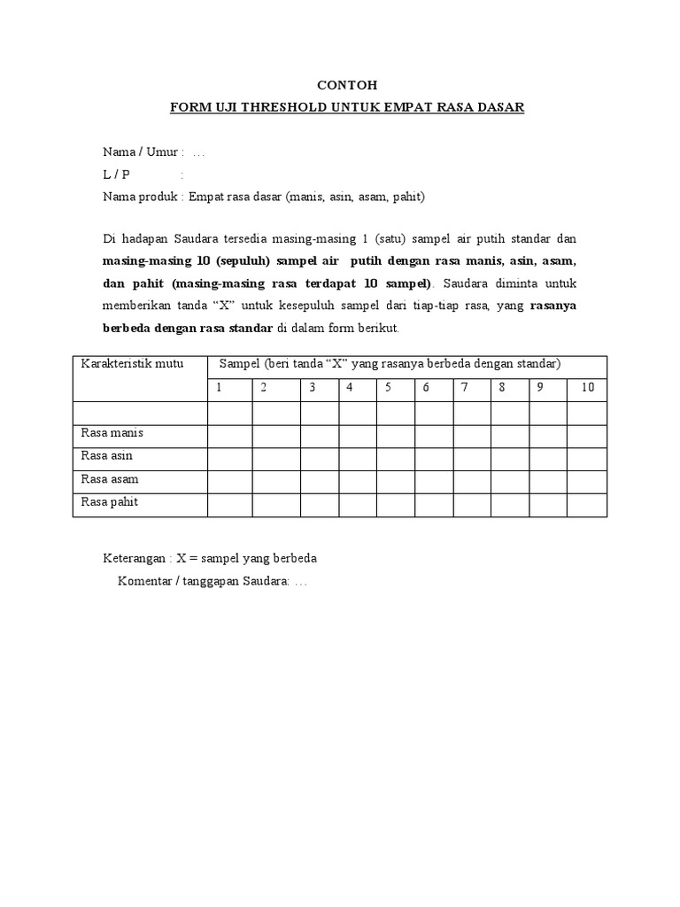 Form Uji Sensori untuk Rasa dan Tekstur | PDF