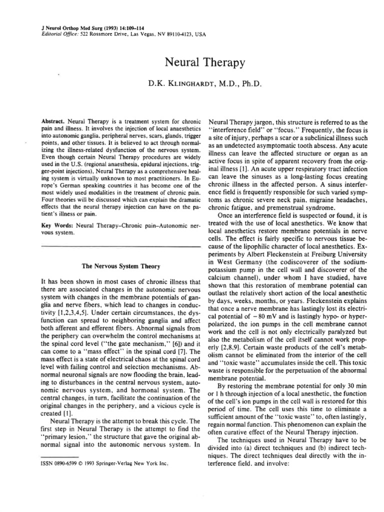 Klinghardt (1993) Neural Therapy | PDF