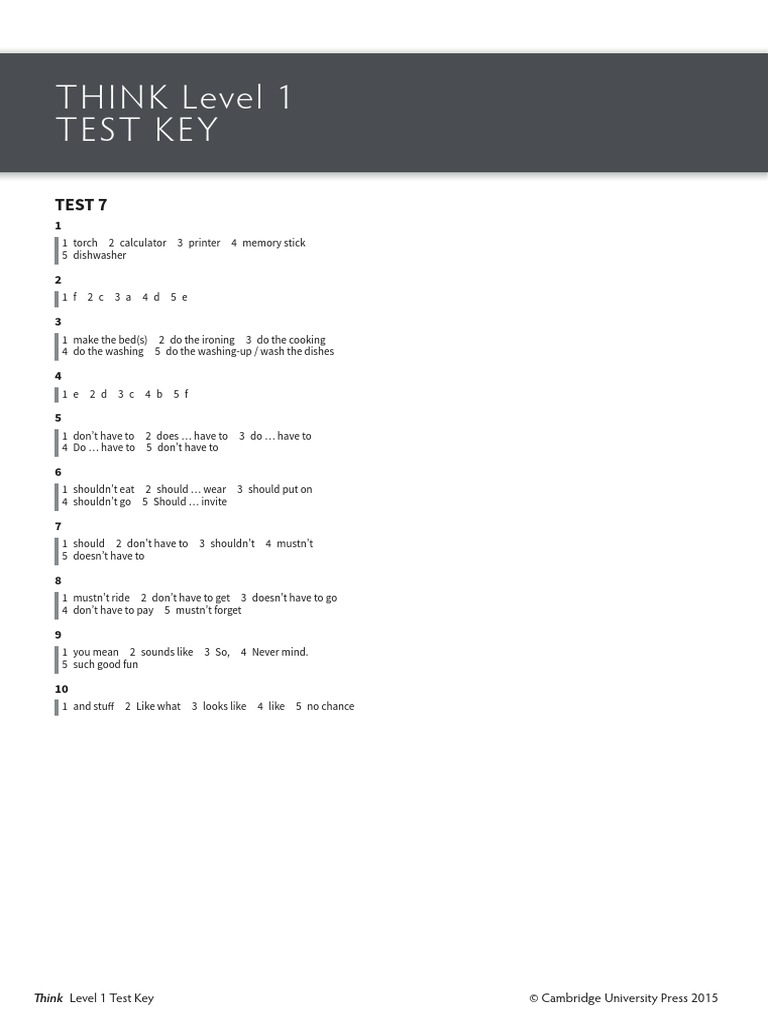 Unit 7 Test Answer Key | PDF