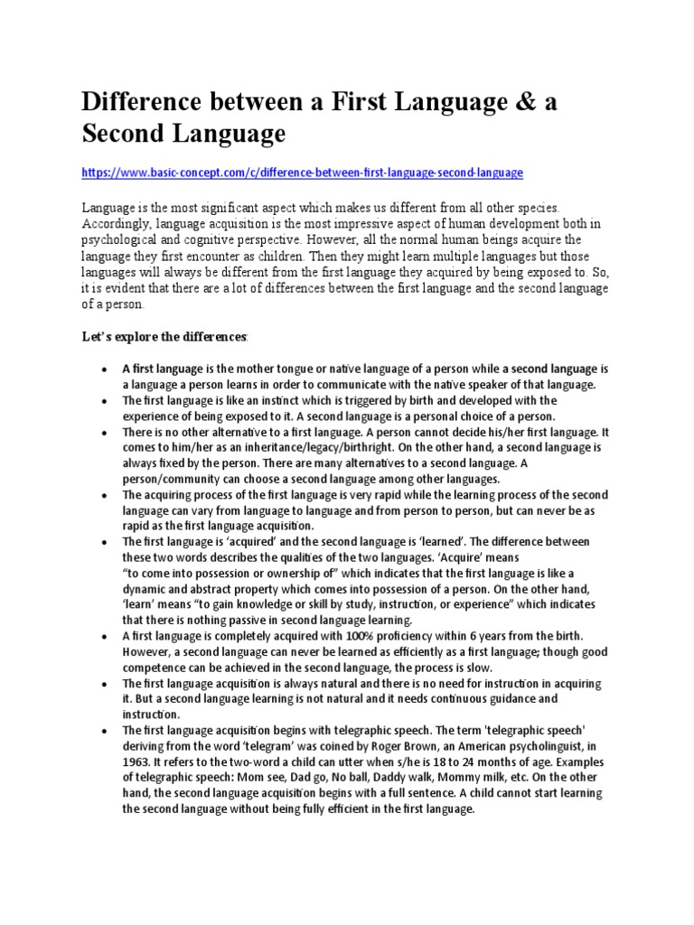 1st Vs 2nd Language Acquisition | PDF | Second Language | Second ...
