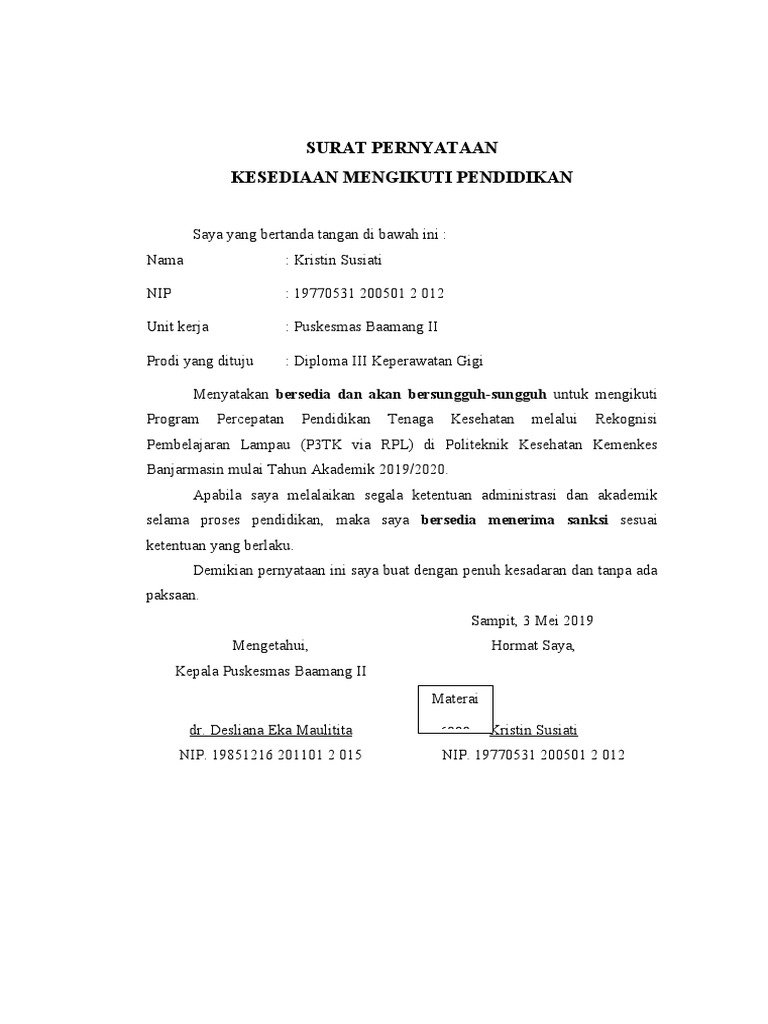 Surat Pernyataan RPL | PDF