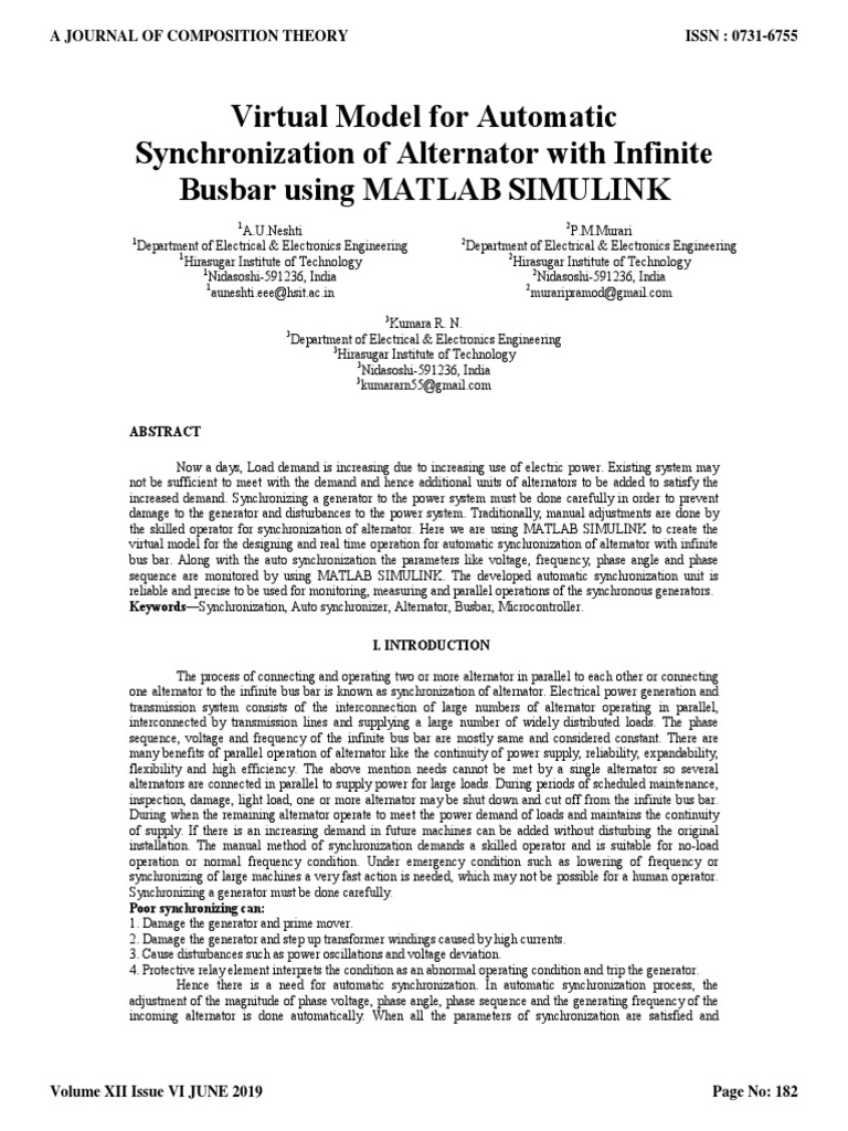 Virtual Model For Automatic Synchronization of Alternator With Infinite ...