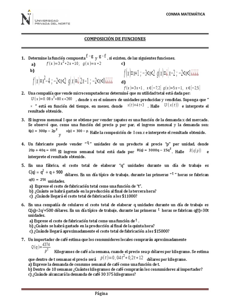 Composicion de Funciones Practica | PDF | Enseñanza de matemática ...
