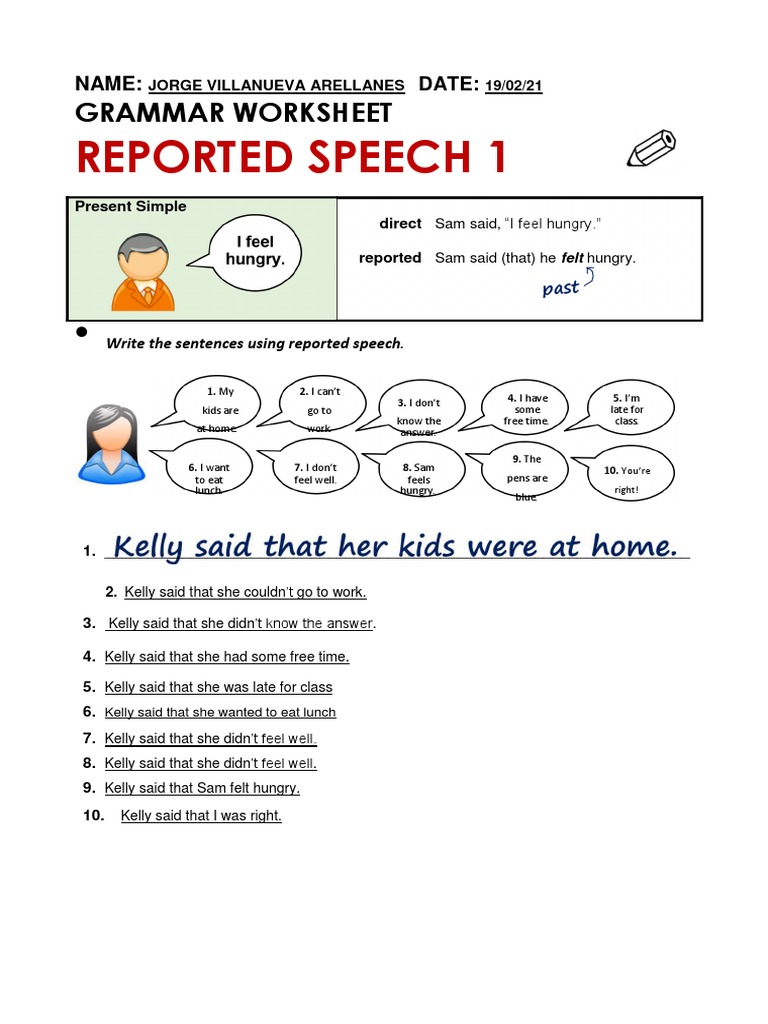 Reported Speech 1: Grammar Worksheet | PDF | Linguistics | Grammar