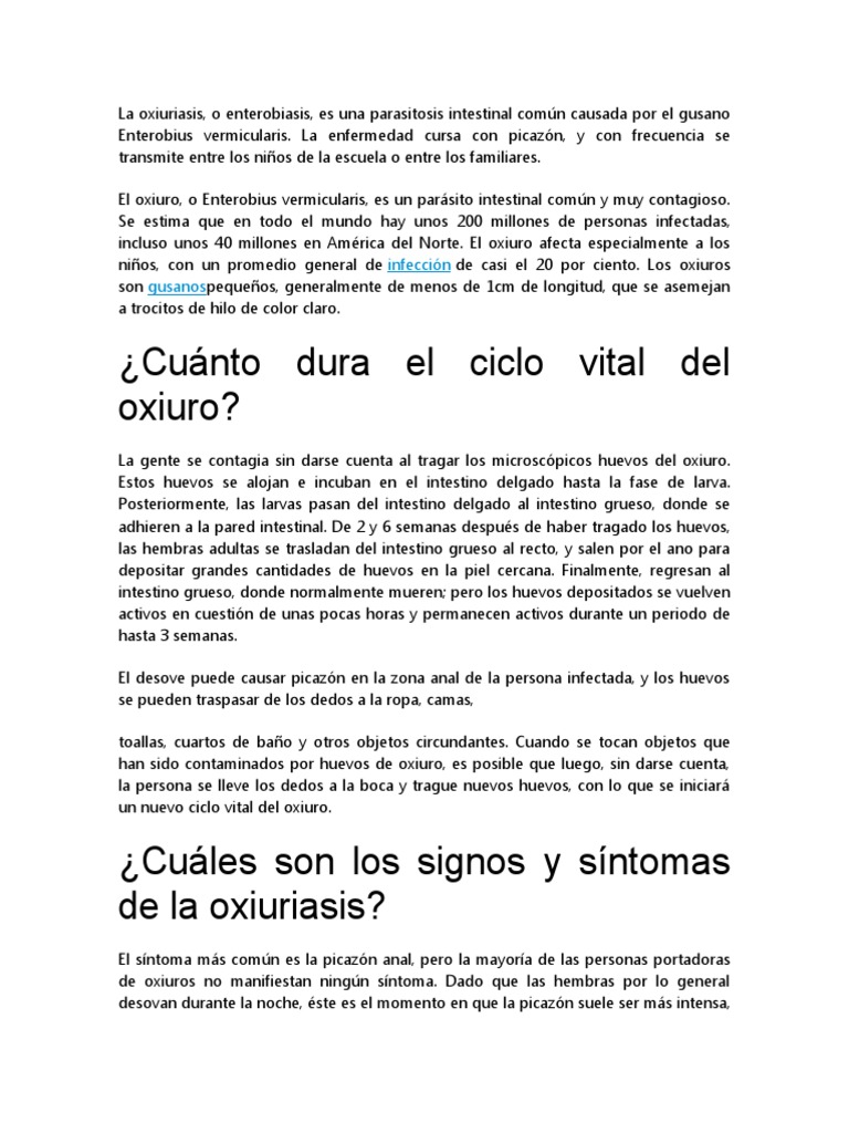La Oxiuriasis | PDF | Microbiología | Gastroenterología