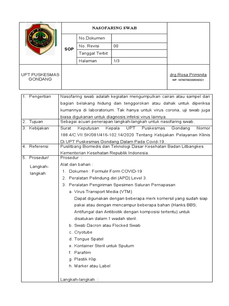 Sop Nasofaring Swab | PDF