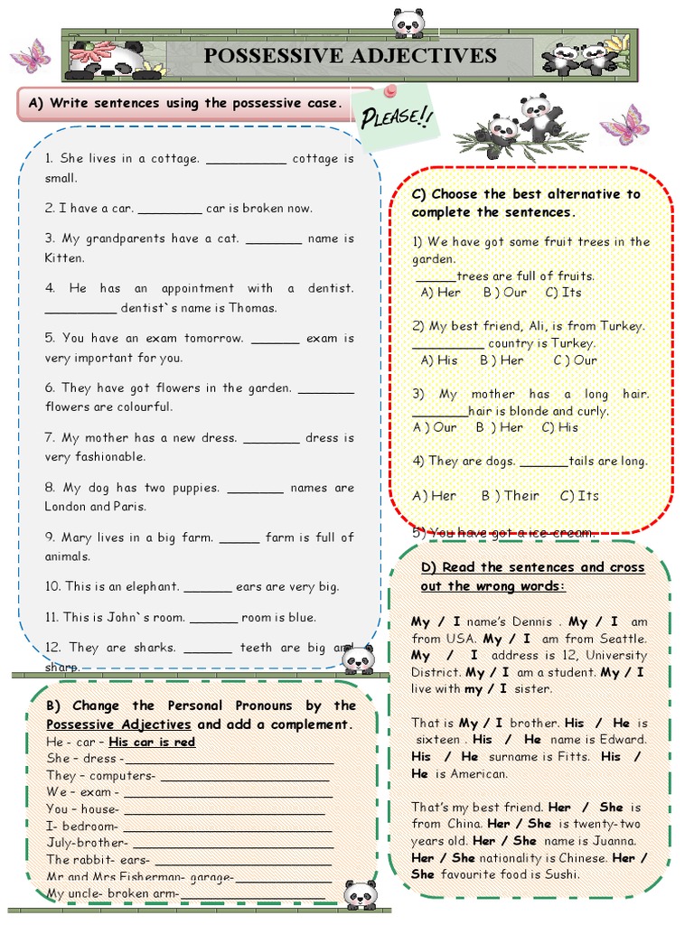 Worksheet 1. Possessives Adjectives | Download Free PDF | Syntax ...